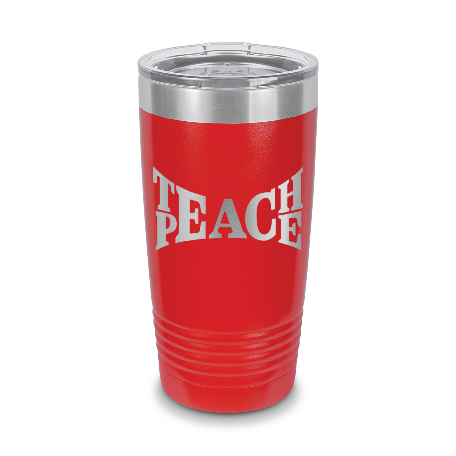Teach Peace Tumbler 20 oz - Laser Engraved w/ Clear Lid - Stainless ...