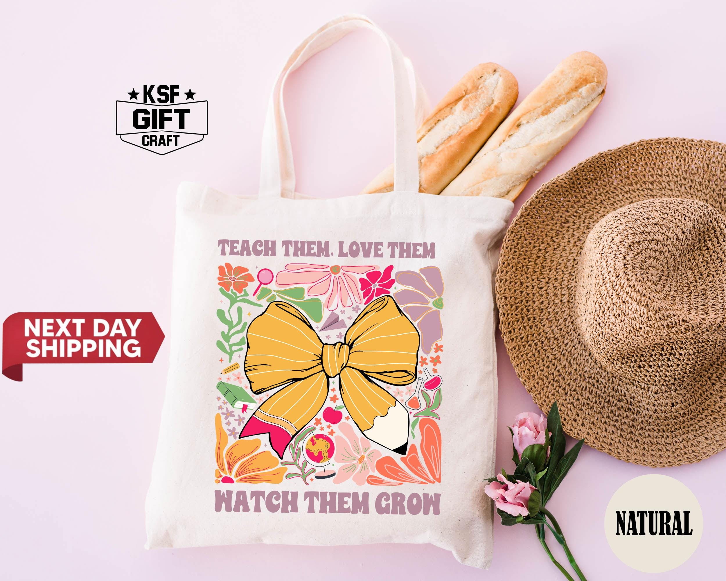 Teach Them Love Them Watch Them Grow Tote Bag - Teacher Appreciation ...