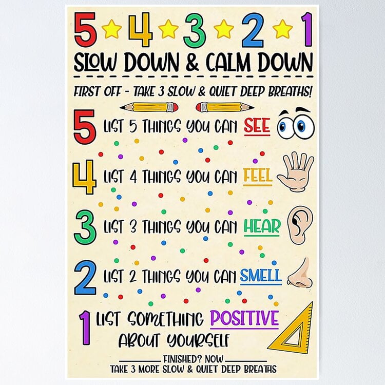 Teacher 54321 List Slow Down And Calm Down Poster NO FRAMED POSTER ...