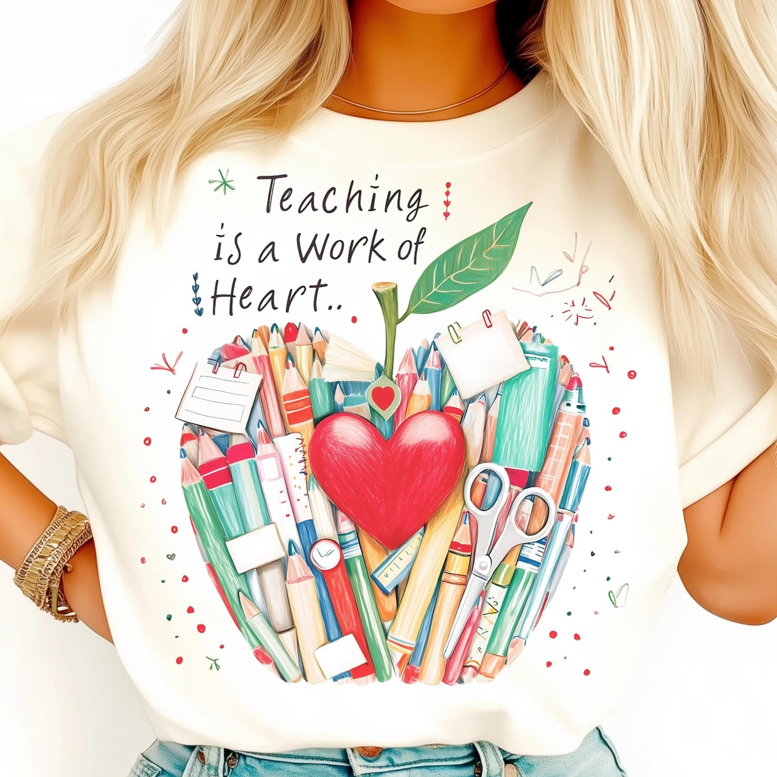 Teacher Apple Heart Shirt, School Supplies Shirt, Cute Back To School ...