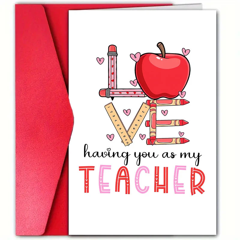 Teacher Appreciation Card – "Love Having You as My Teacher" Cute Apple ...