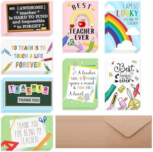 Teacher Appreciation Cards with Envelopes and Stickers Set of 24, 8 ...