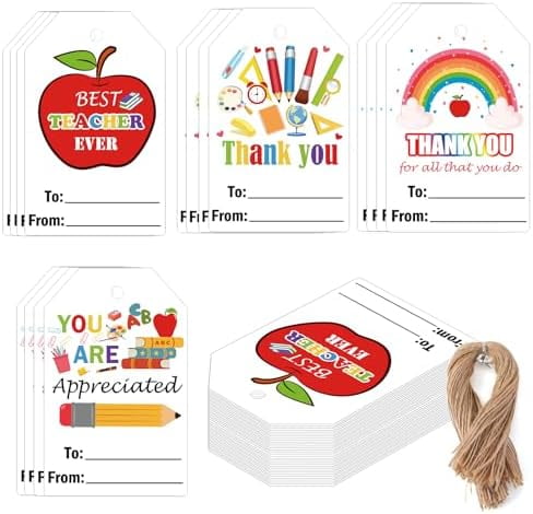 Teacher Appreciation Gift Tags with String 3.3x2.2 inch Colorful Thank ...