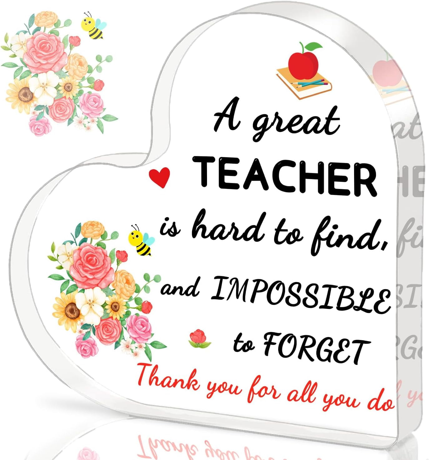 Teacher Appreciation Gifts 2025 - Heart Shaped Acrylic Plaque 4x4 Inch ...