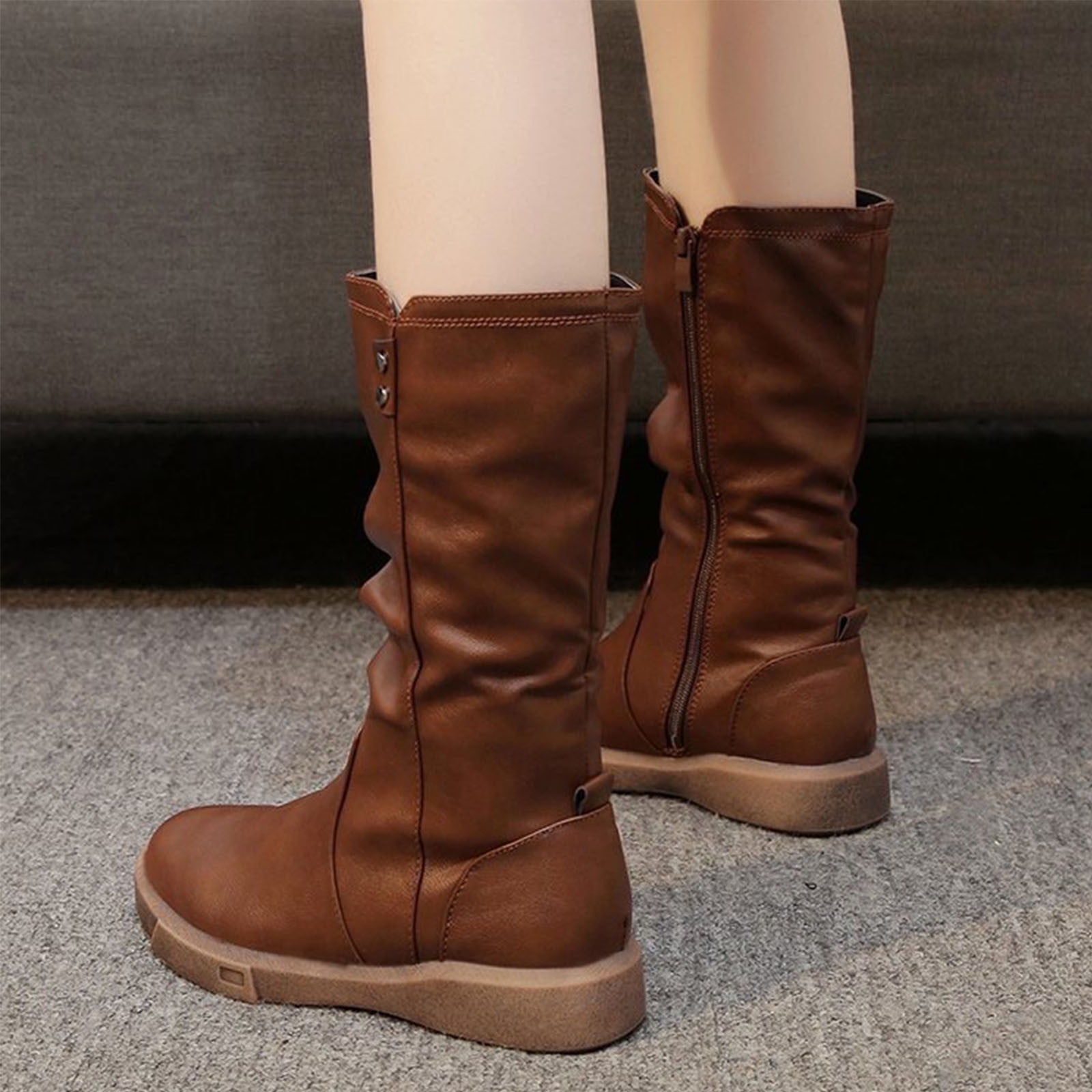Teacher Appreciation Gifts AXXD Low-Heeled Mid-Calf Boots,Winter Soft ...