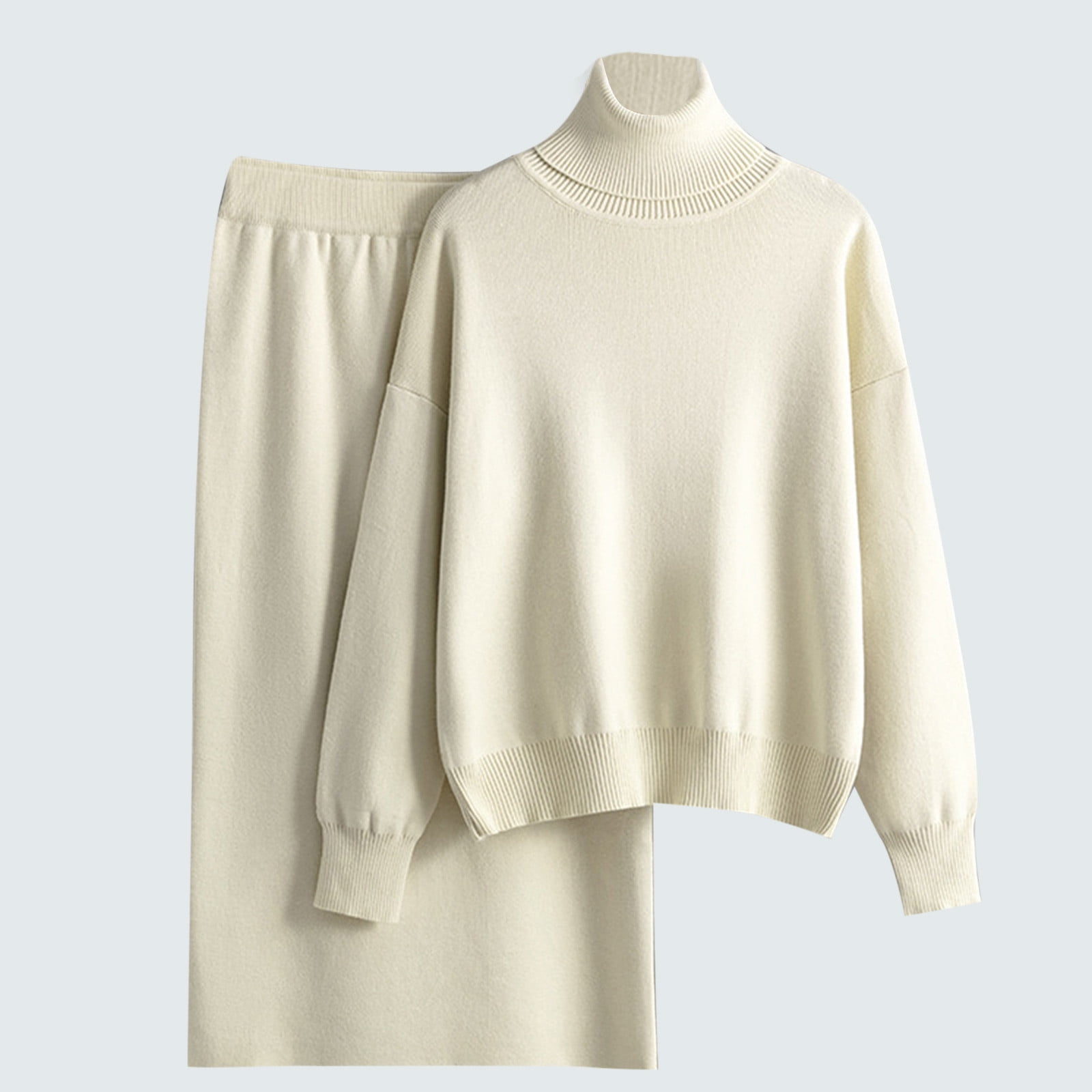 POROPL Women Sweat Suits 2 Piece Set Spring Beige Crew Neck Solid Color ...