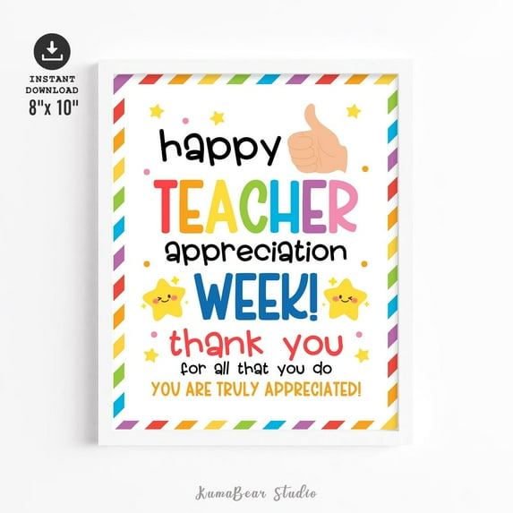 Teacher Appreciation Sign Printable, Teacher Week Poster Printable ...