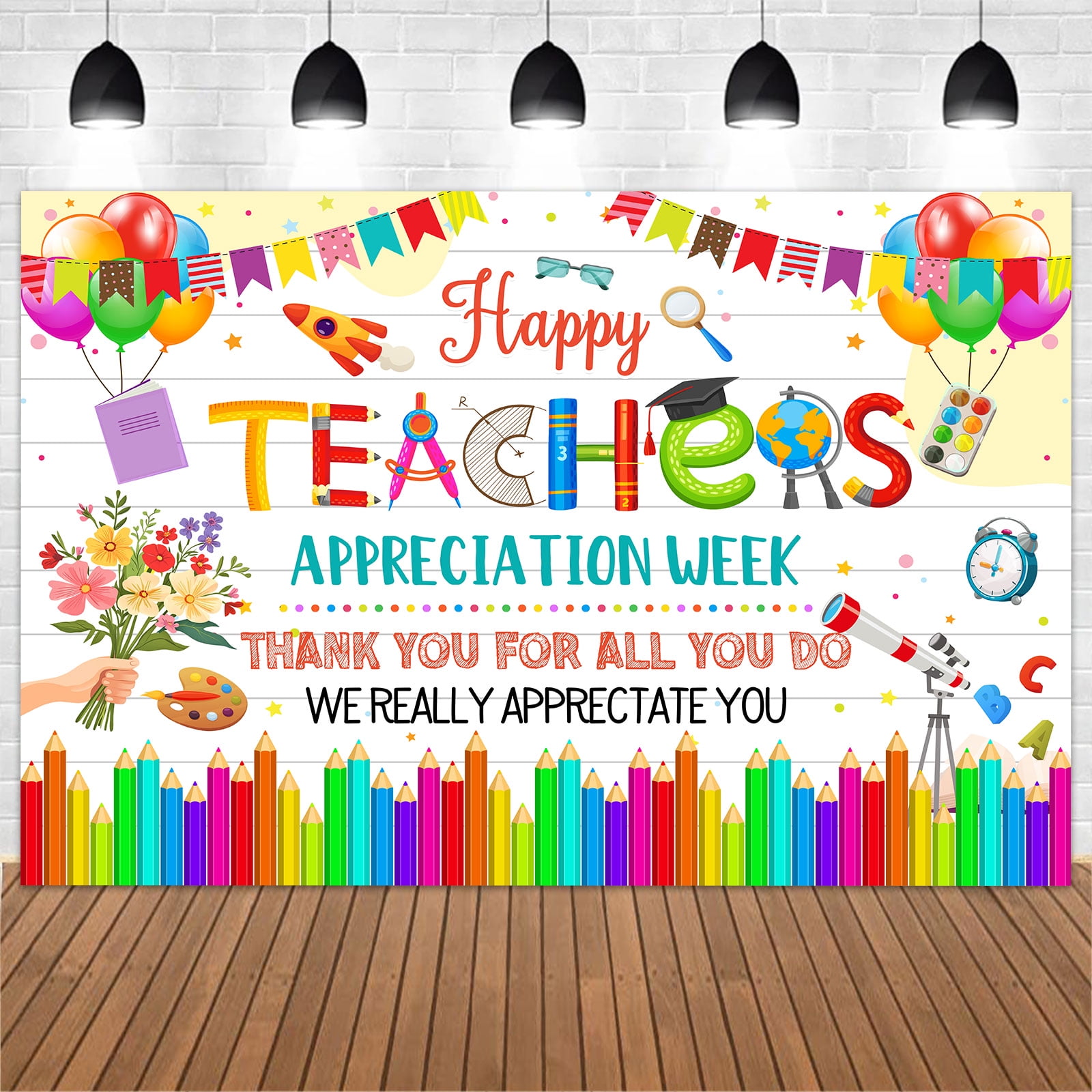 Teacher Appreciation Week Backdrop, Thank You Teachers Staff We ...