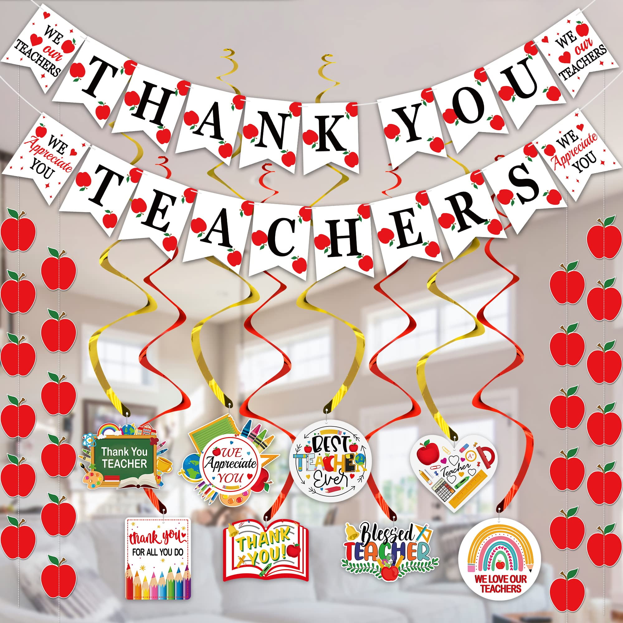 Teacher Appreciation Week Decorations - Swirls, Banners, and Apple ...