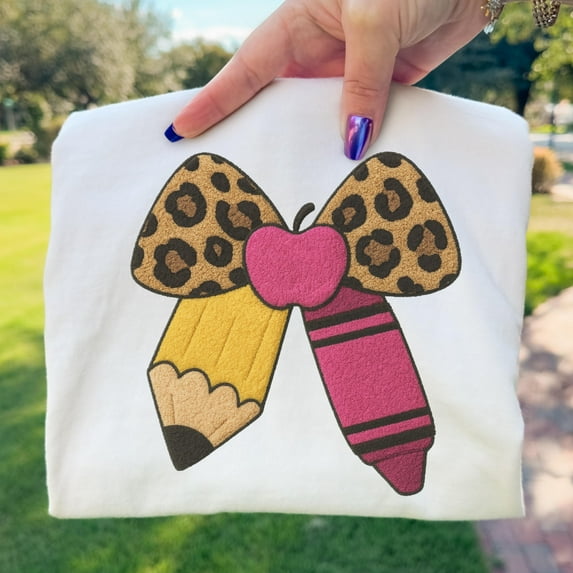 Teacher Bow Leopard Pencil Crayon Back to School Sublimation Design ...