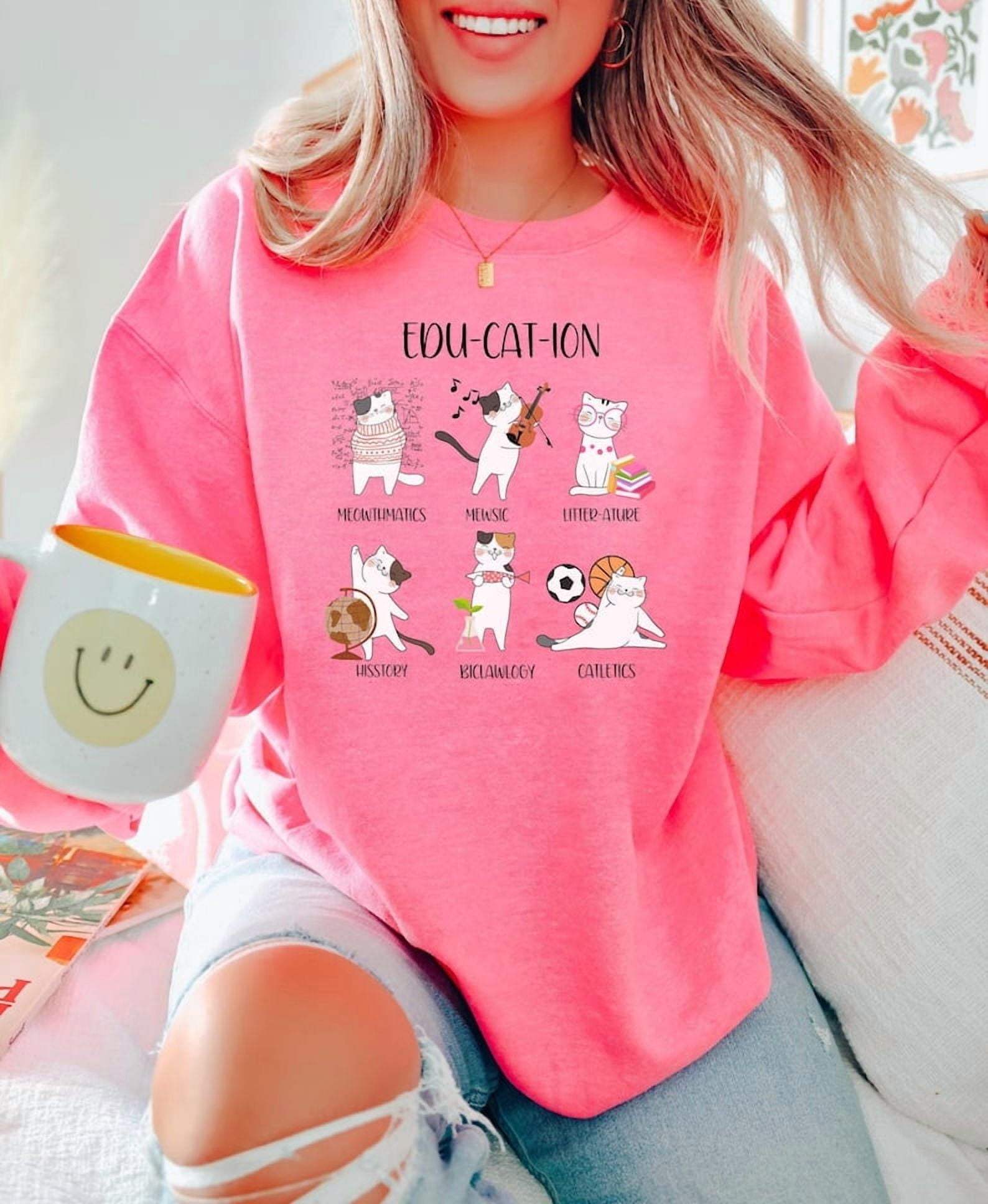 Teacher Cat Lover Sweatshirt, Education Funny Cat Puns, Math Teacher ...