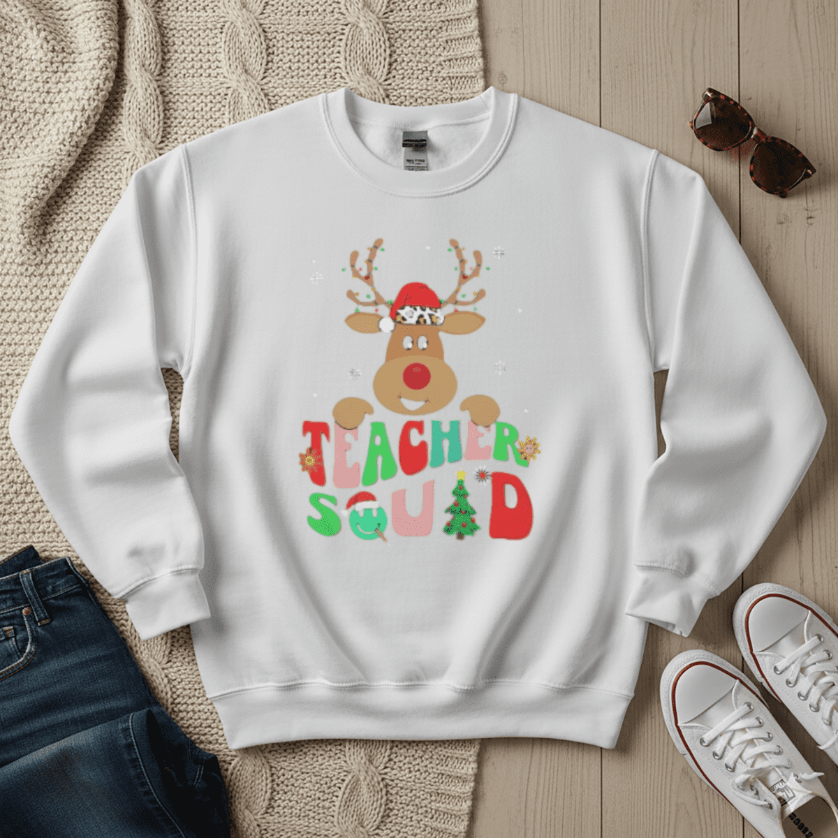 Teacher Christmas Reindeer Squad Groovy Matching Classroom Crew ...
