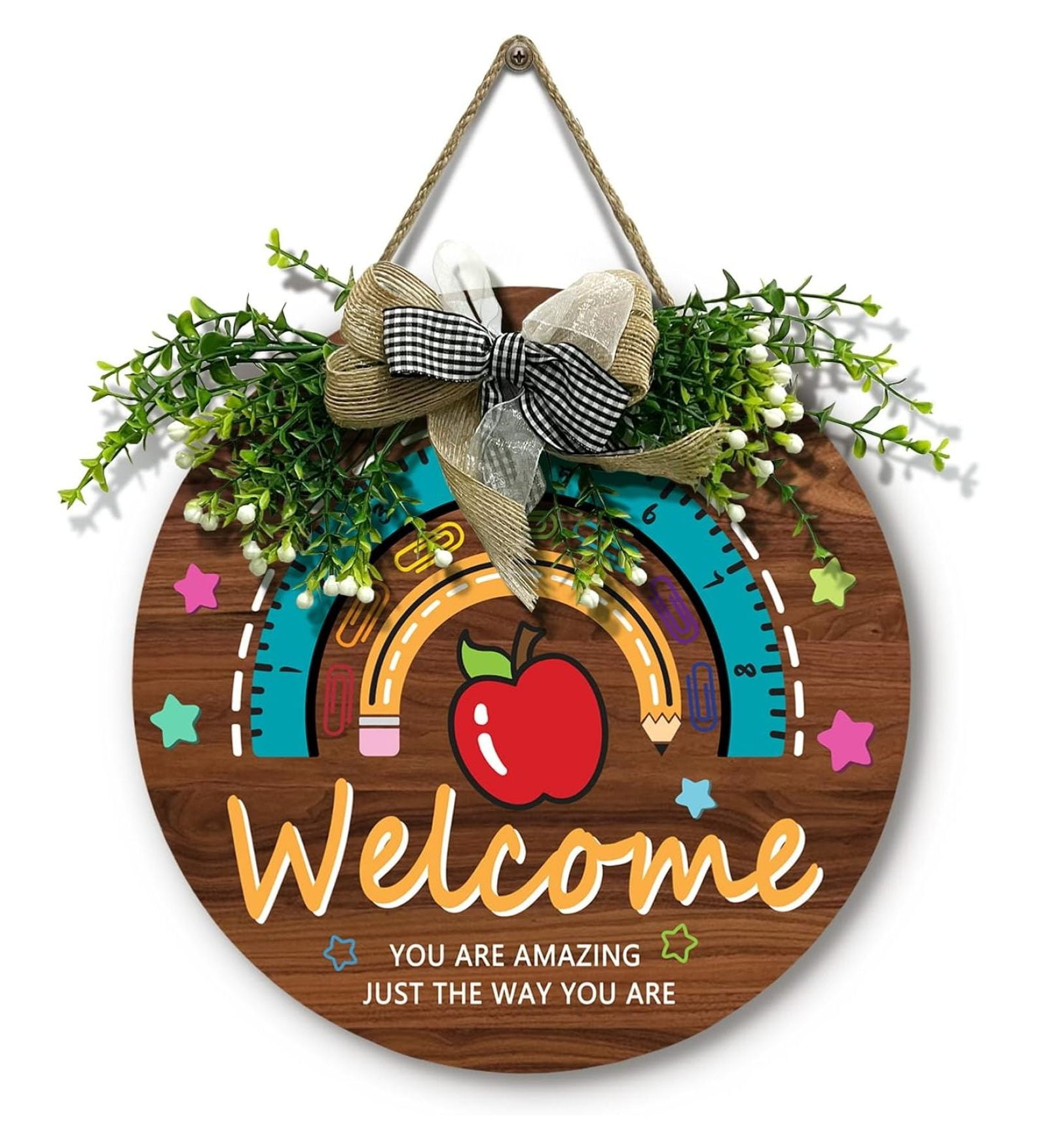 Teacher Classroom Door Sign Wooden Welcome Door Sign for Classroom Star ...