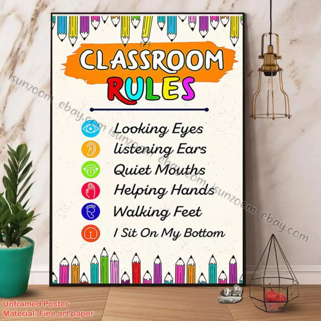 Teacher Classroom Rules Pencil Paper Poster No Frame Wall Art Decor ...
