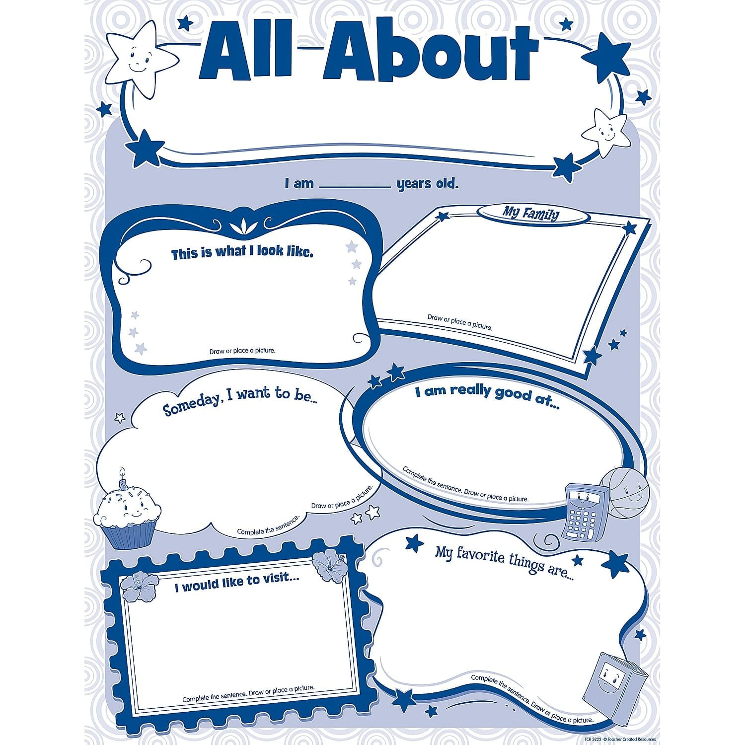 Teacher Created Resources 5222 All About Me Poster Pack Blue 17 x 22 ...