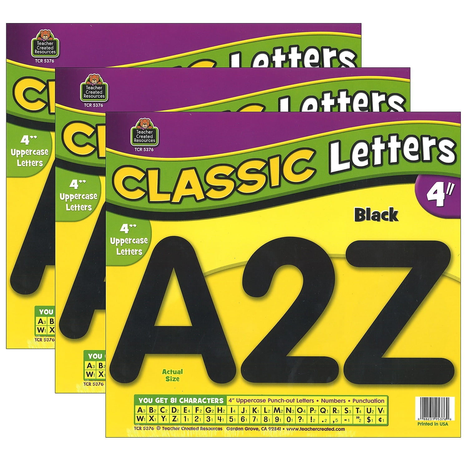 Teacher Created Resources Black Classic Font 4-Inch Letters Uppercase ...