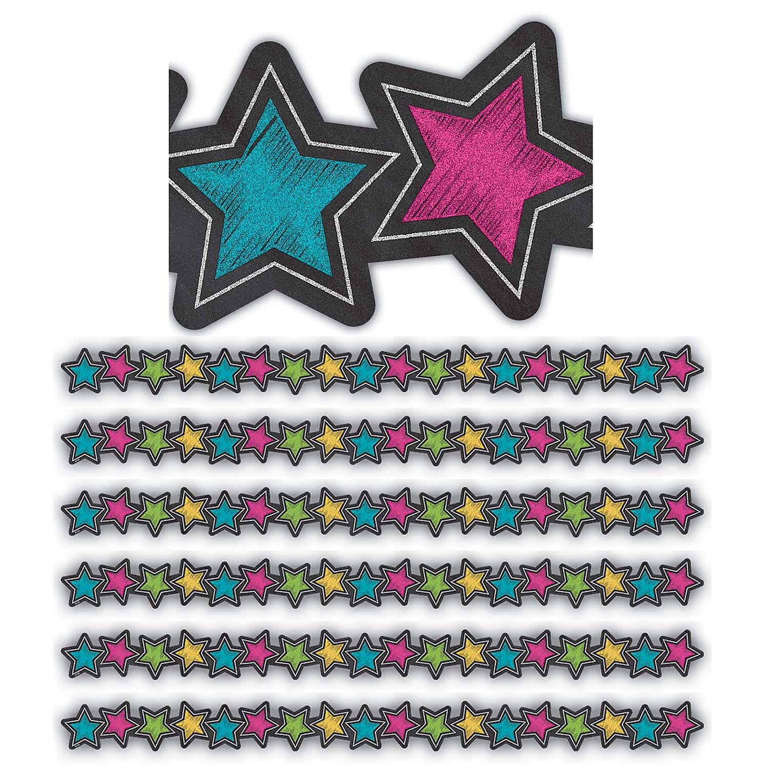 Teacher Created Resources Chalkboard Brights Stars Die-Cut Border Trim ...