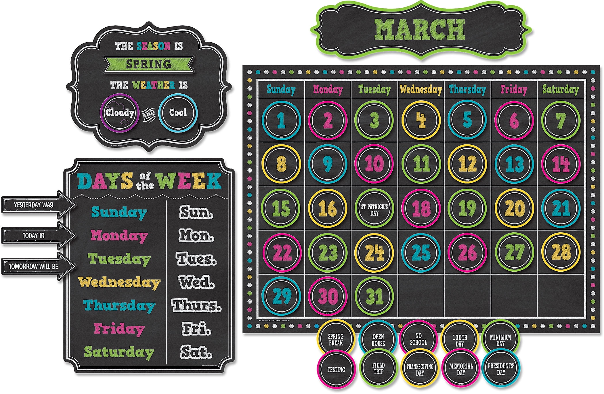 Chalkboard Brights Monthly Calendar Bulletin Board Display Set ...