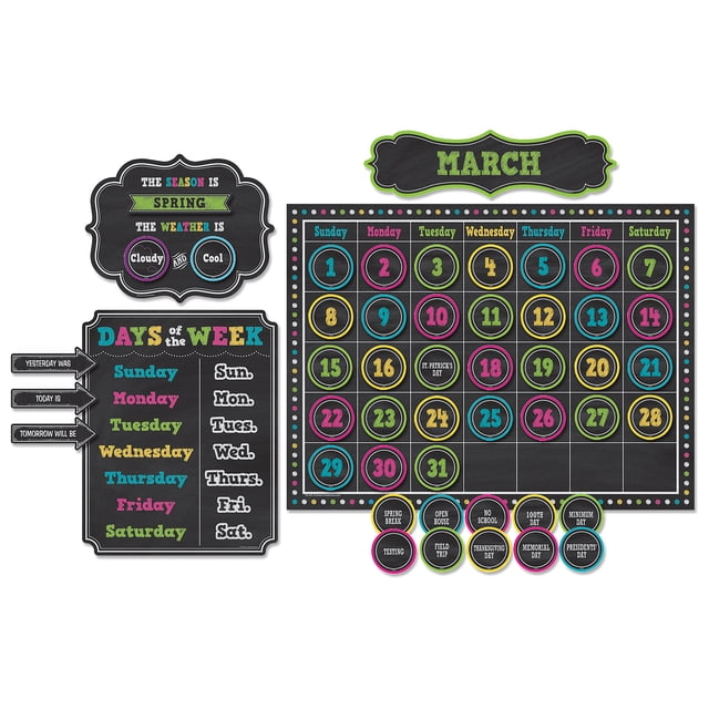 Teacher Created Resources Chalkboard Calendar Bulletin Board Set, Black ...