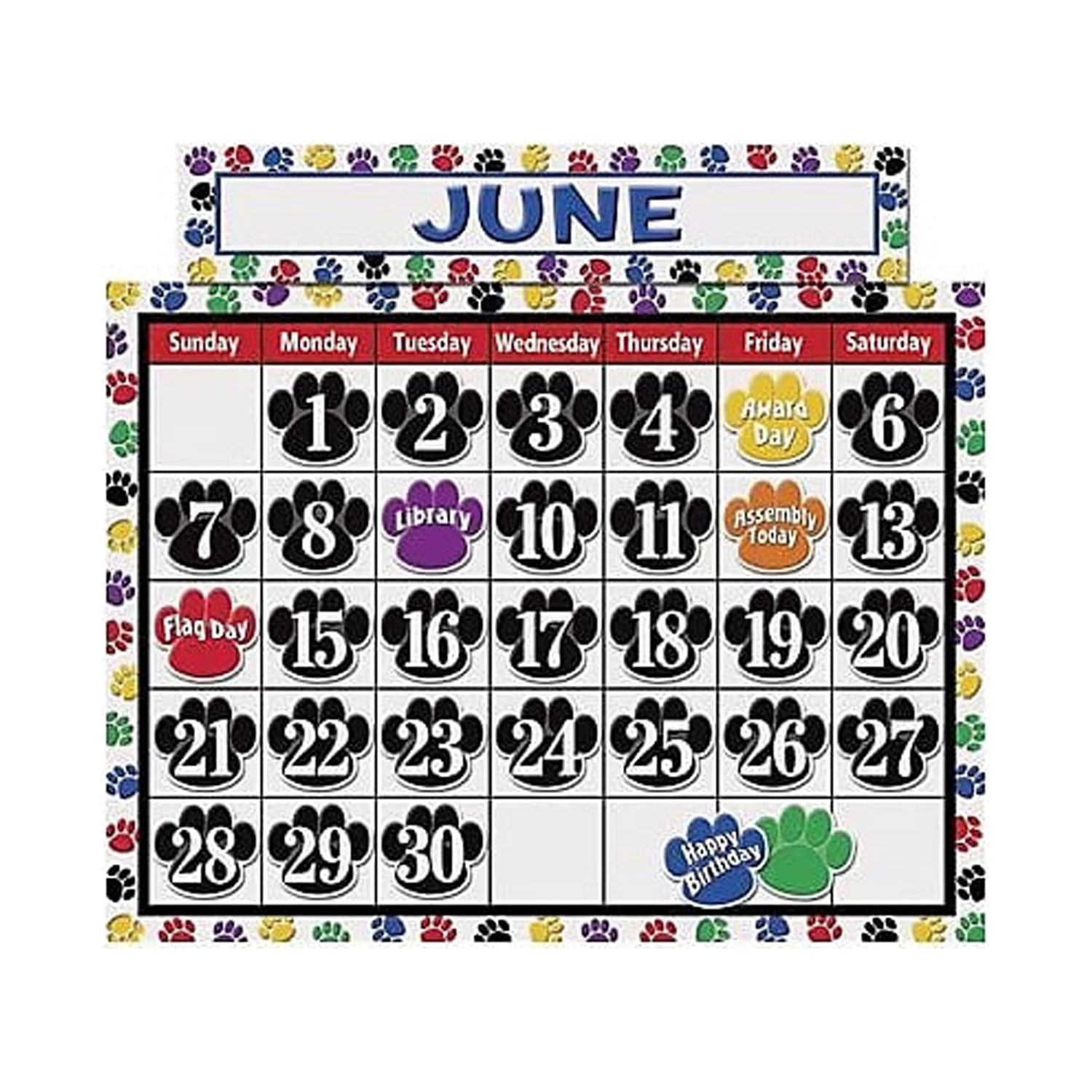 Teacher Created Resources Colorful Paw Prints Calendar Set - Walmart.com