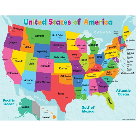 Teacher Created Resources Colorful United States of America Map Chart ...