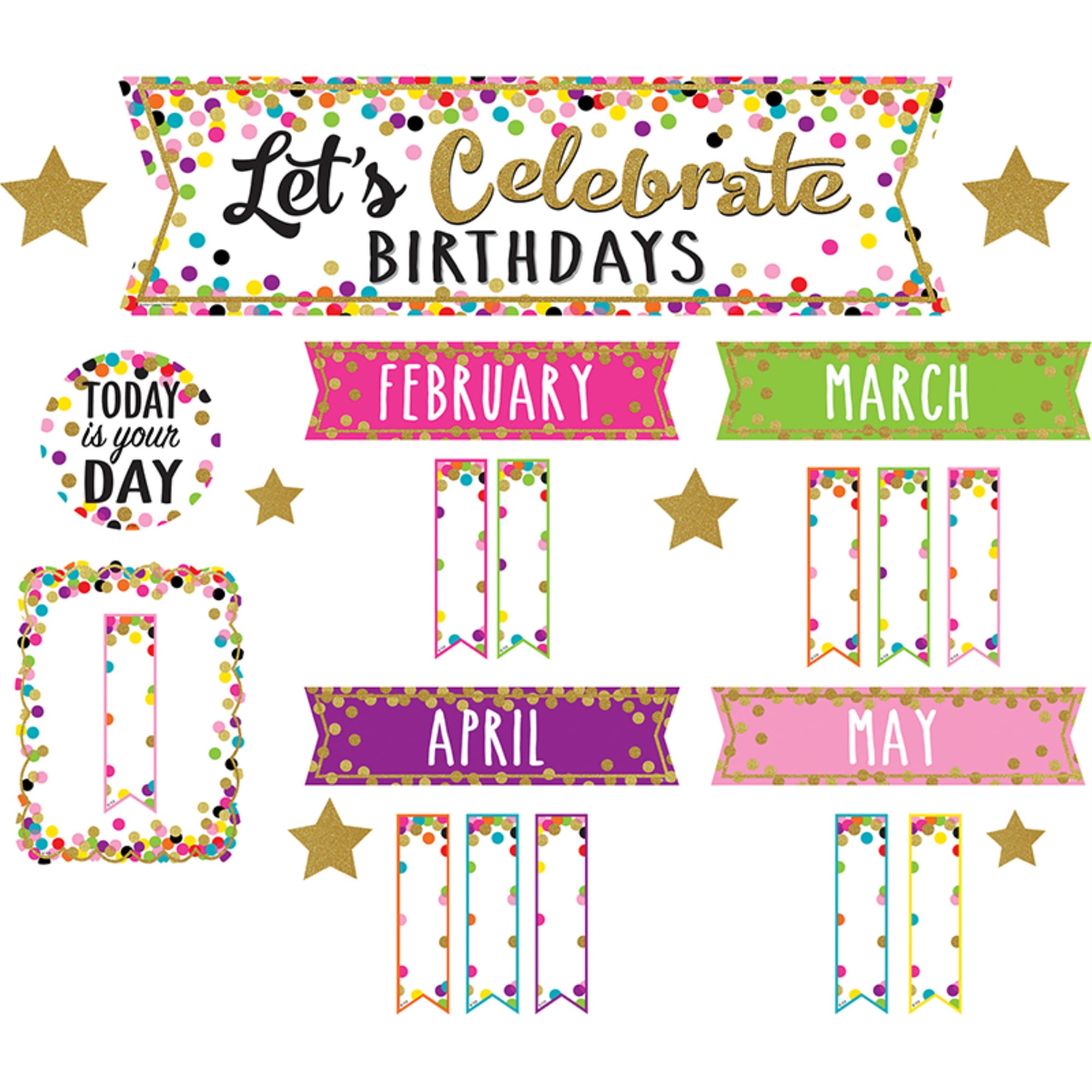 Teacher Created Resources Confetti Happy Birthday Bulletin Board Set ...