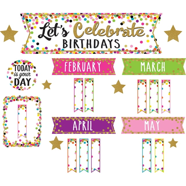 Teacher Created Resources Confetti Happy Birthday Bulletin Board Set ...