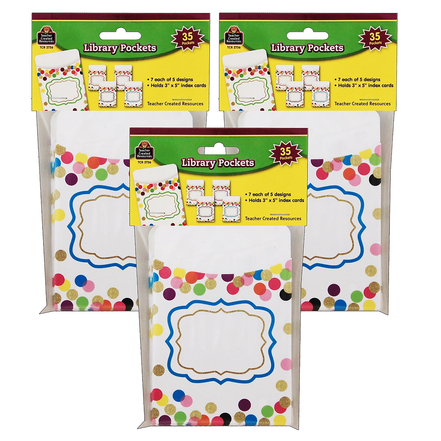 Teacher Created Resources Confetti Library Pockets 35 Per Pack 3 Packs ...