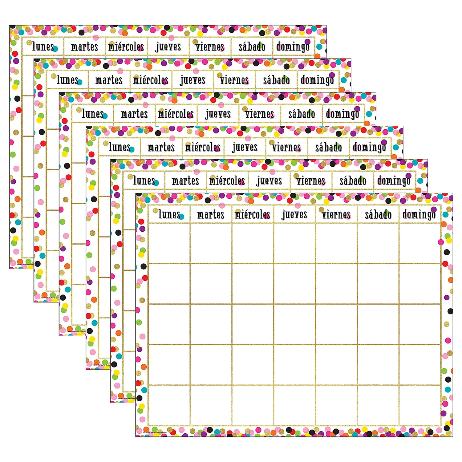 Teacher Created Resources Confetti Spanish Calendar Chart, Pack of 6 ...