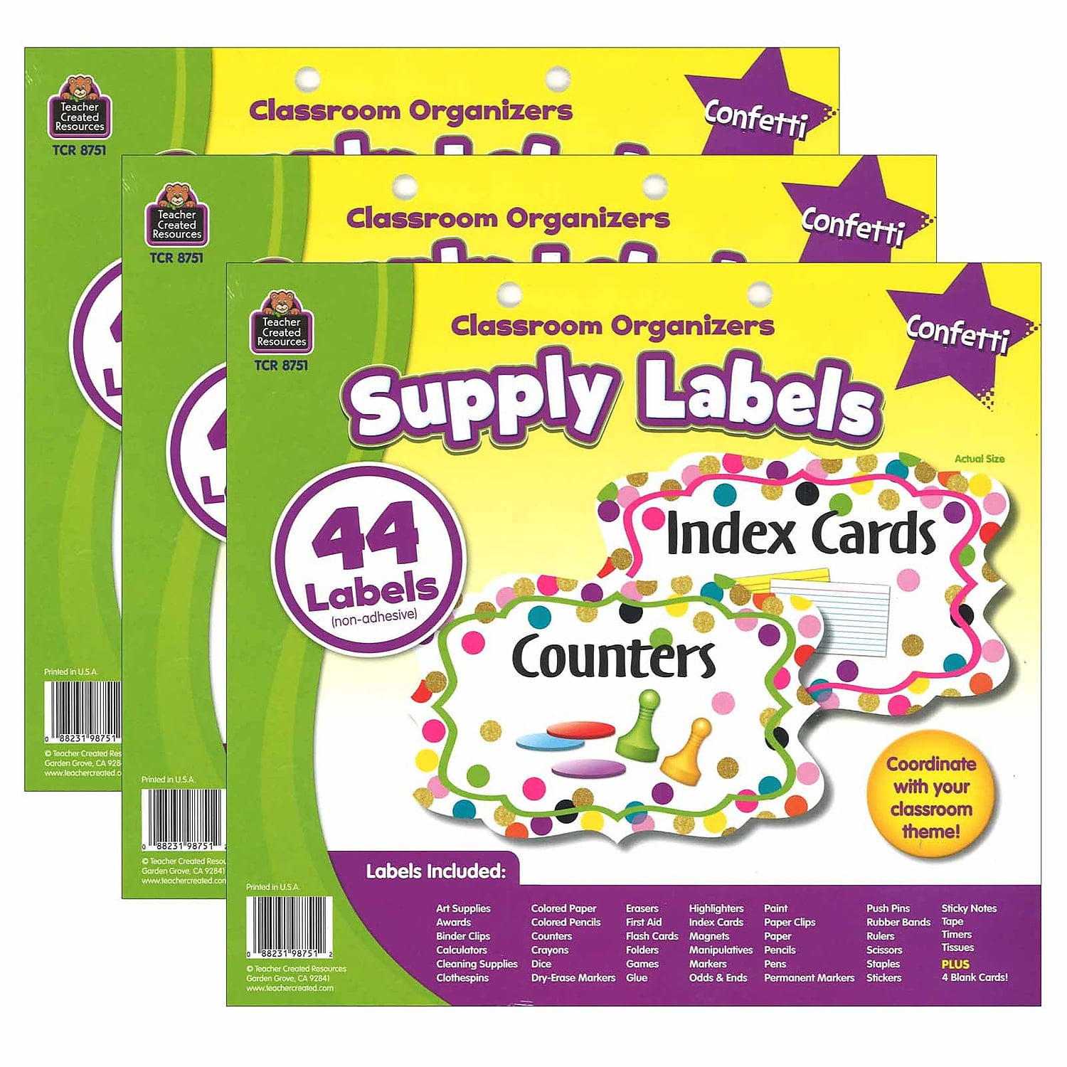 Teacher Created Resources Confetti Supply Labels, 44 Per Pack, 3 Packs ...