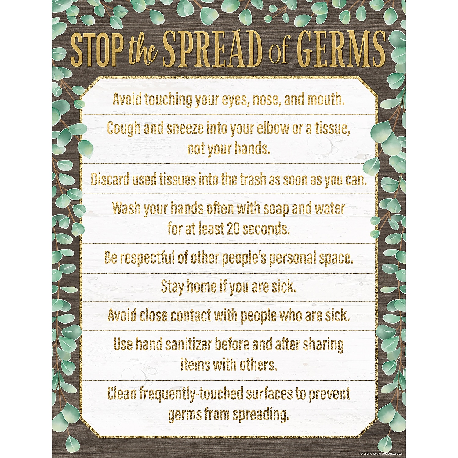 Teacher Created Resources Eucalyptus Stop The Spread of Germs Chart, 17 ...