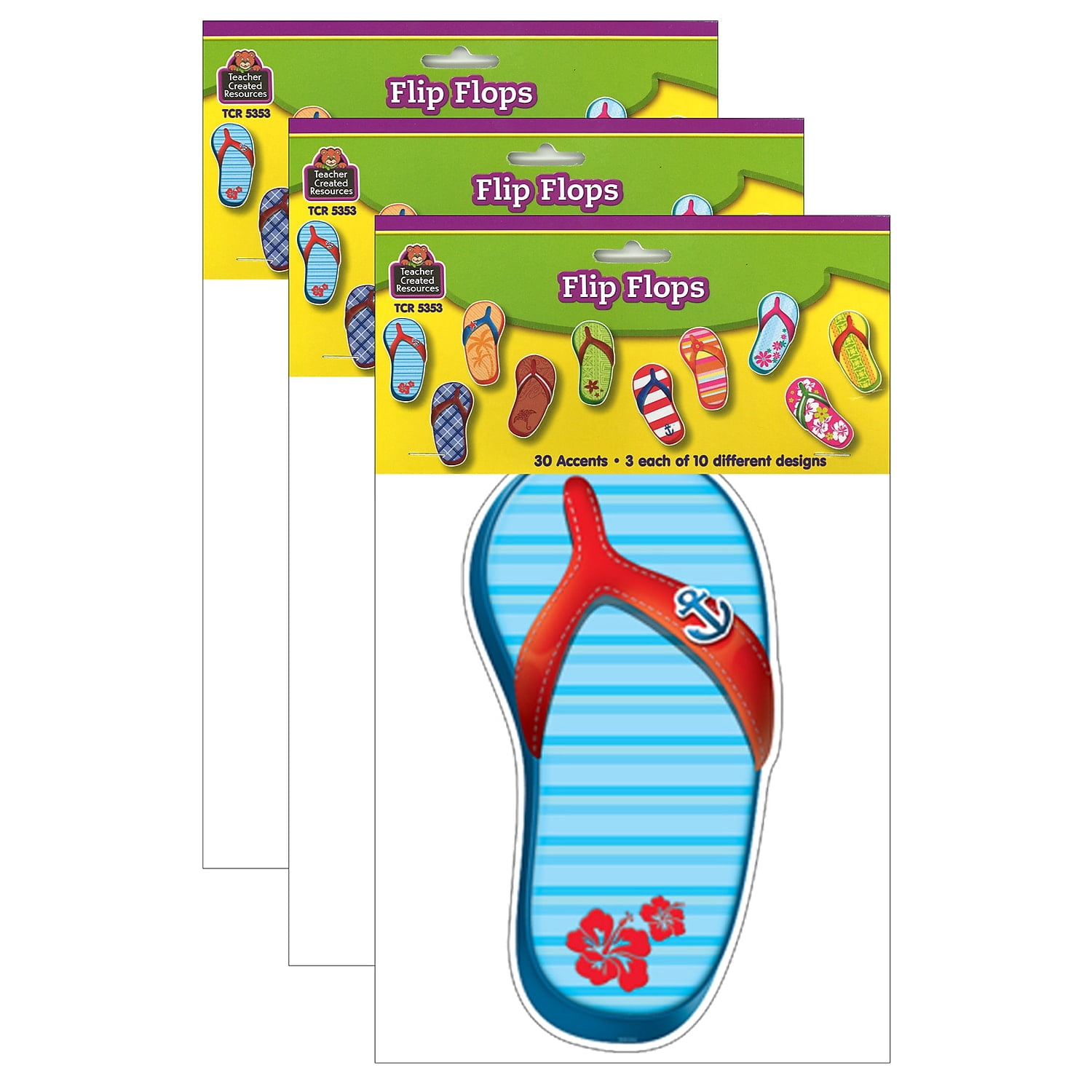 Teacher Created Resources Flip Flops Accents, 30 Per Pack, 3 Packs ...