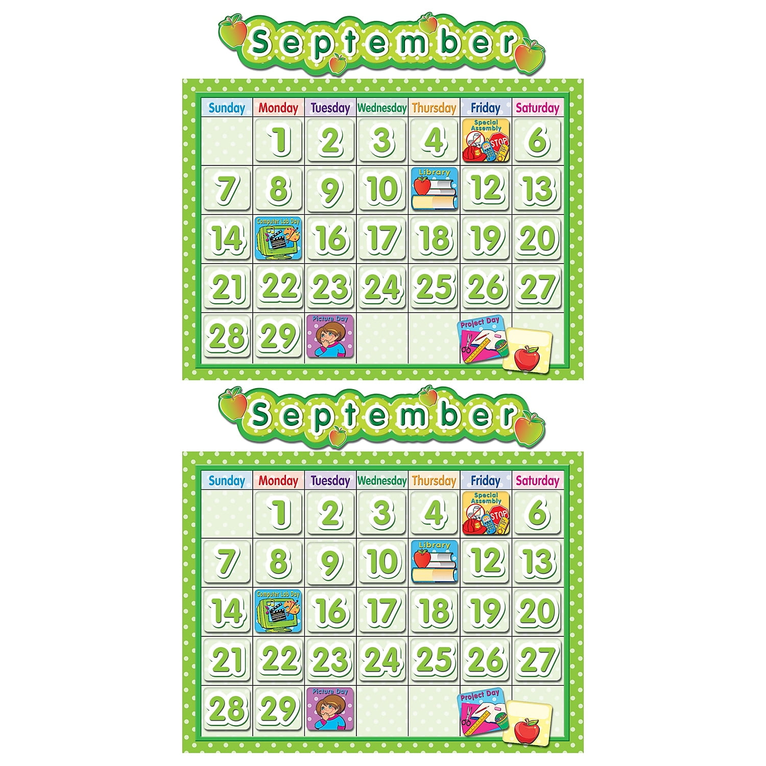 Teacher Created Resources Polka Dot School Calendar Bulletin Board Set ...