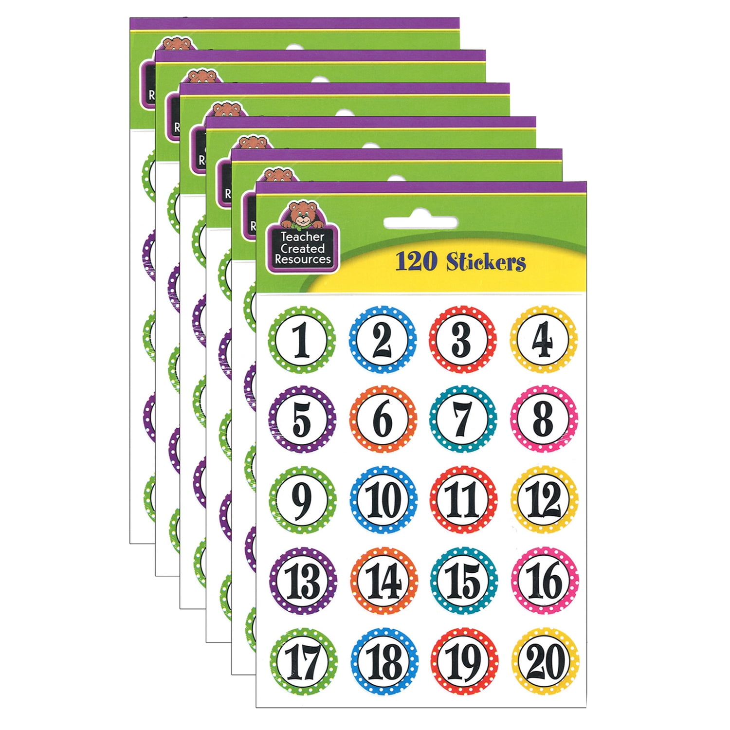 Teacher Created Resources Polka Dots Numbers Stickers, 120 Per Pack, 6 ...