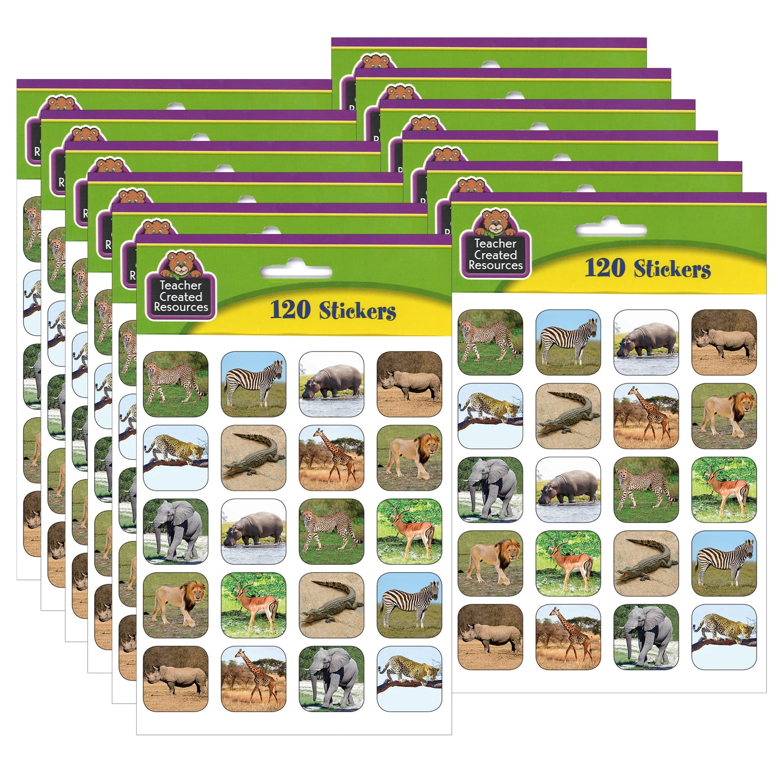 Teacher Created Resources Safari Animals Stickers, 120 Per Pack, 12 ...