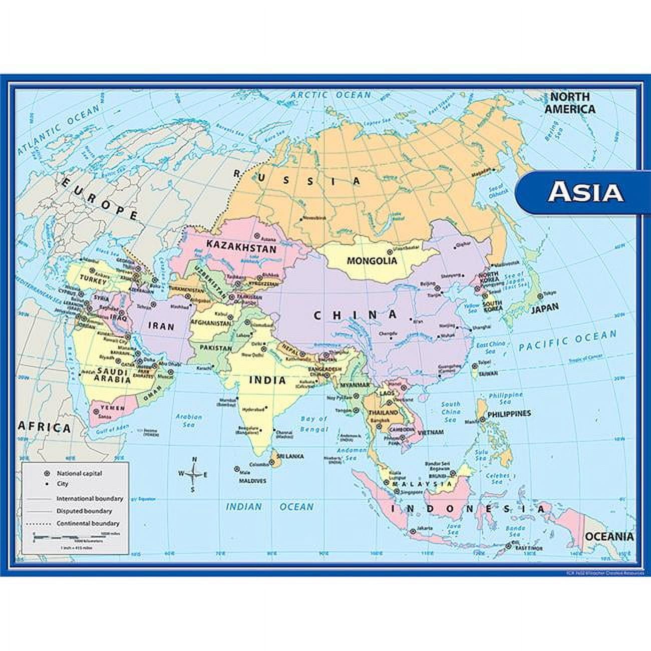 Teacher Created Resources TCR7652BN 17 x 22 in. Asia Map Chart, Pack of ...