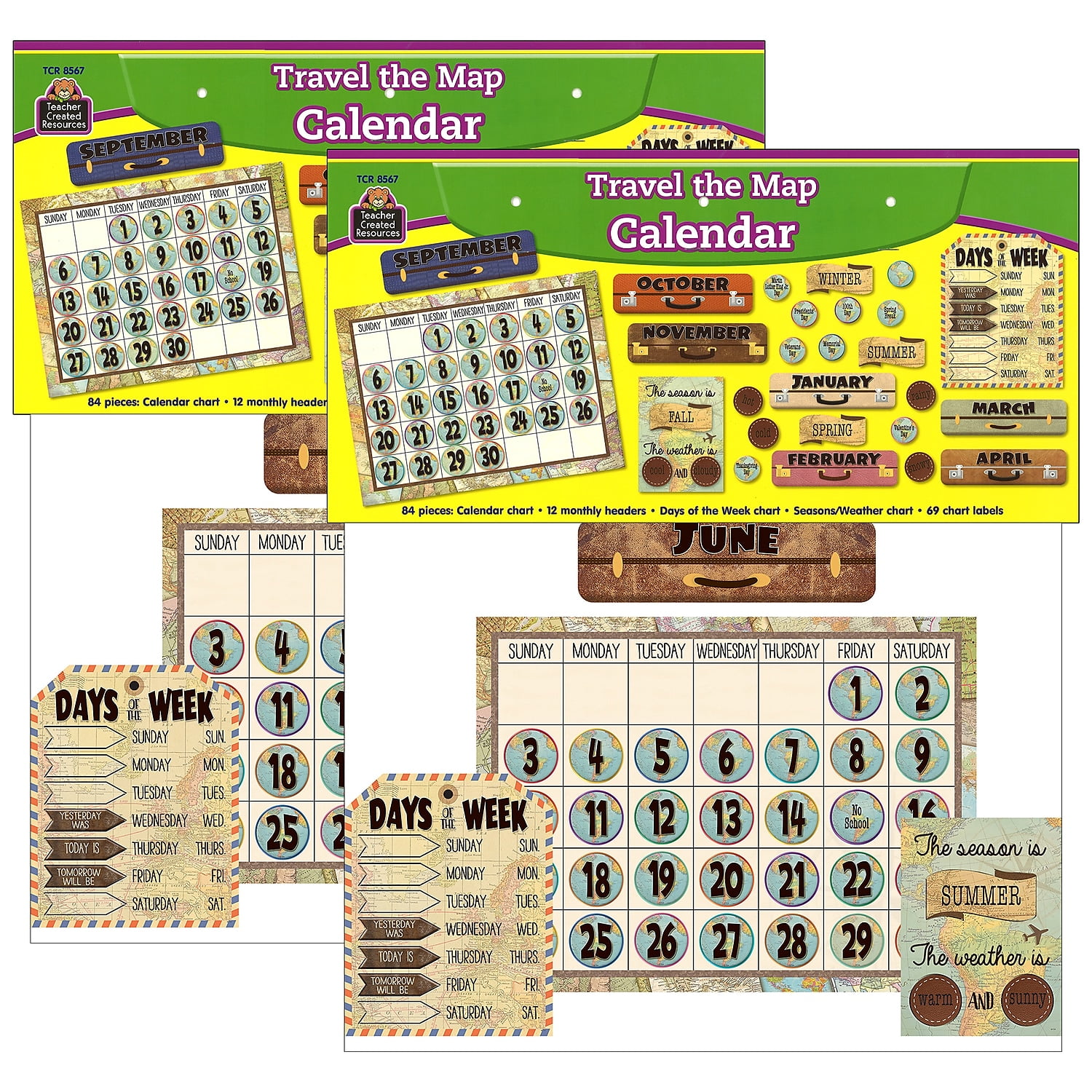 Teacher Created Resources Travel the Map Calendar Bulletin Board Set, 2 ...