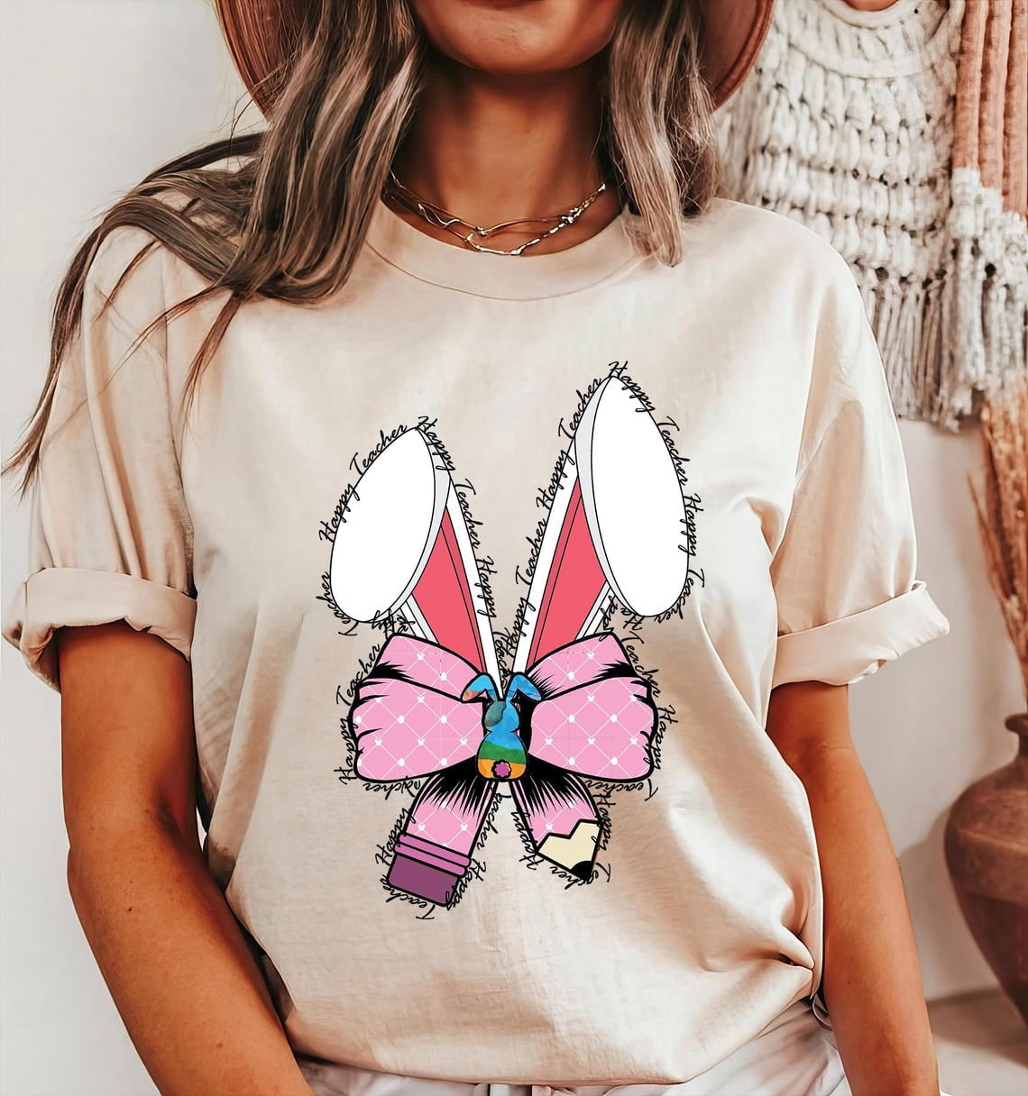 Teacher Cute Coquette Bow Bunny Tshirt Spring School Teacher Shirt ...