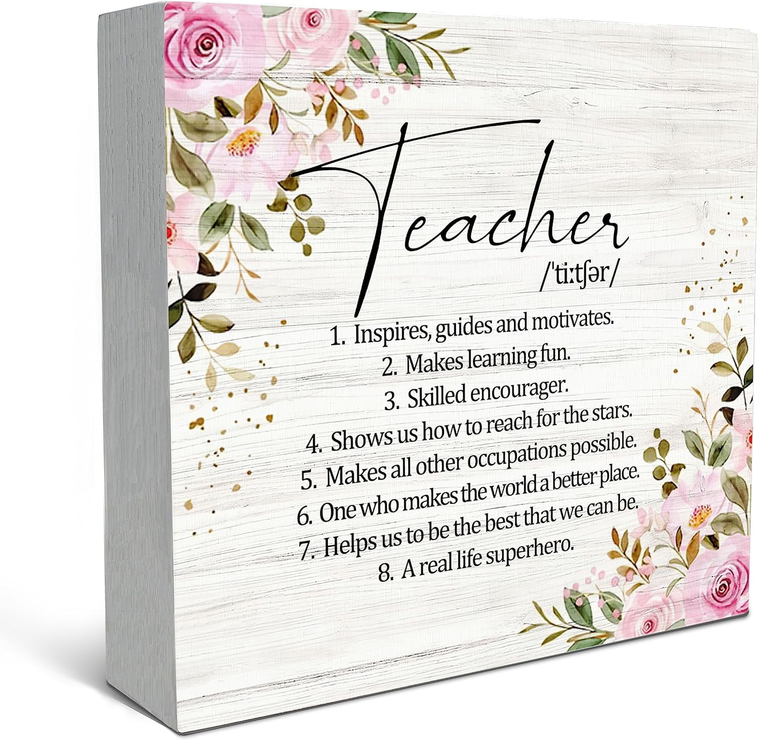 Teacher Definition Pink Floral Wood Box Sign Desk Decor,Teacher ...