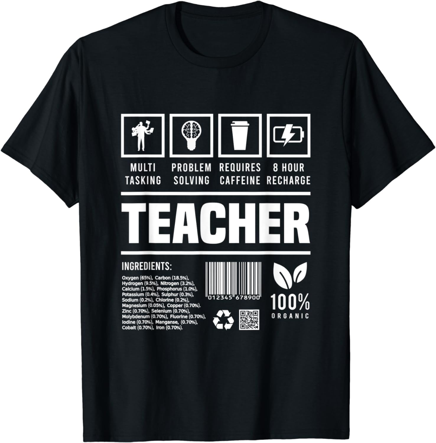 Teacher Gift Funny Ingredients Teacher T-Shirt - Walmart.com