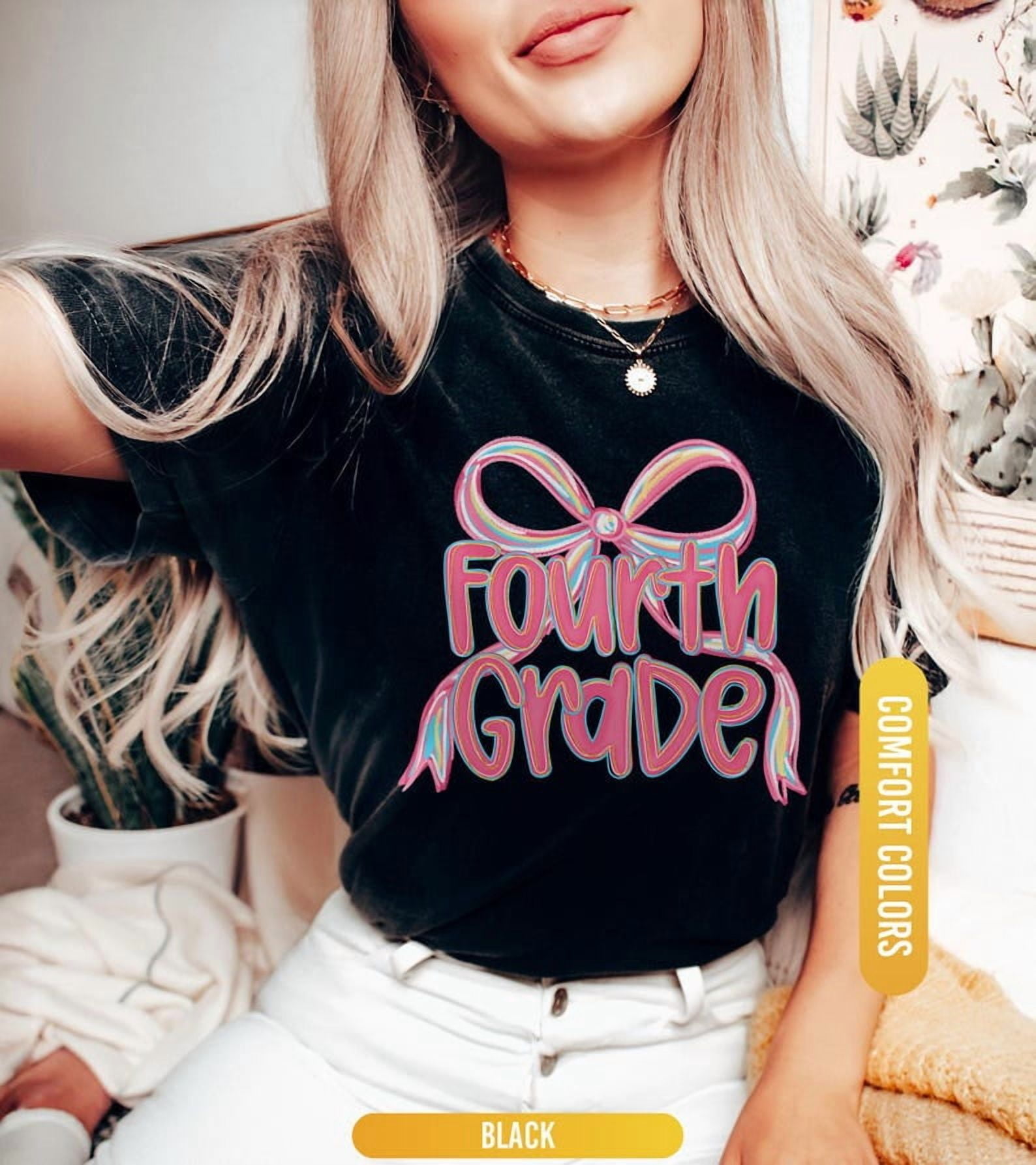 Teacher Grade Crew Bow Shirt, Back to School Girl T-Shirt, Pastel Neon ...