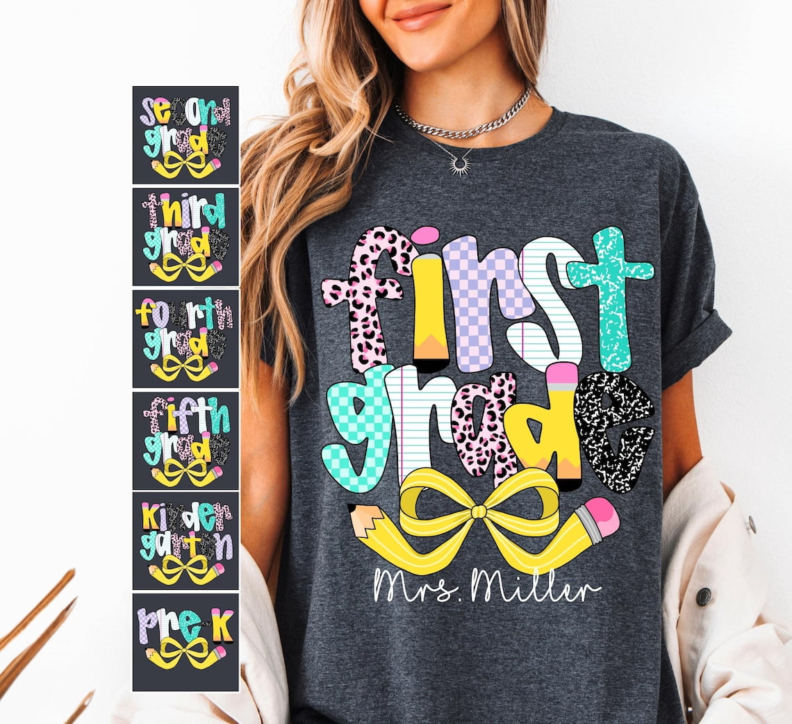 Teacher Grade Crew Bow Shirt Back To School T-Shirt Teacher Grade Shirt ...