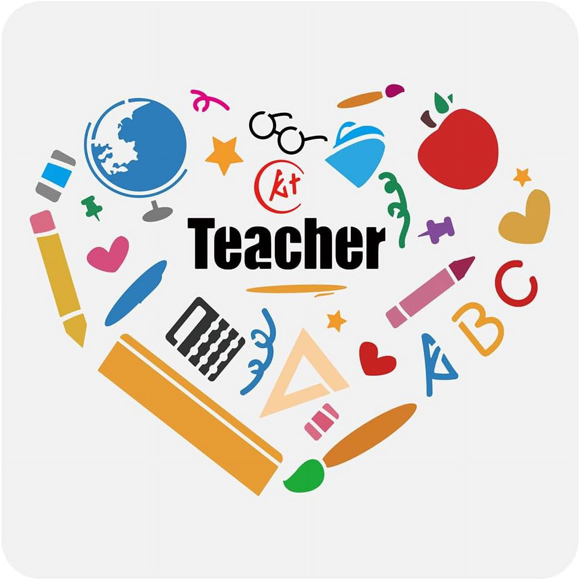 Teacher Heart with Stationery Painting Large Stencil 11.8x11.8 PET Back ...