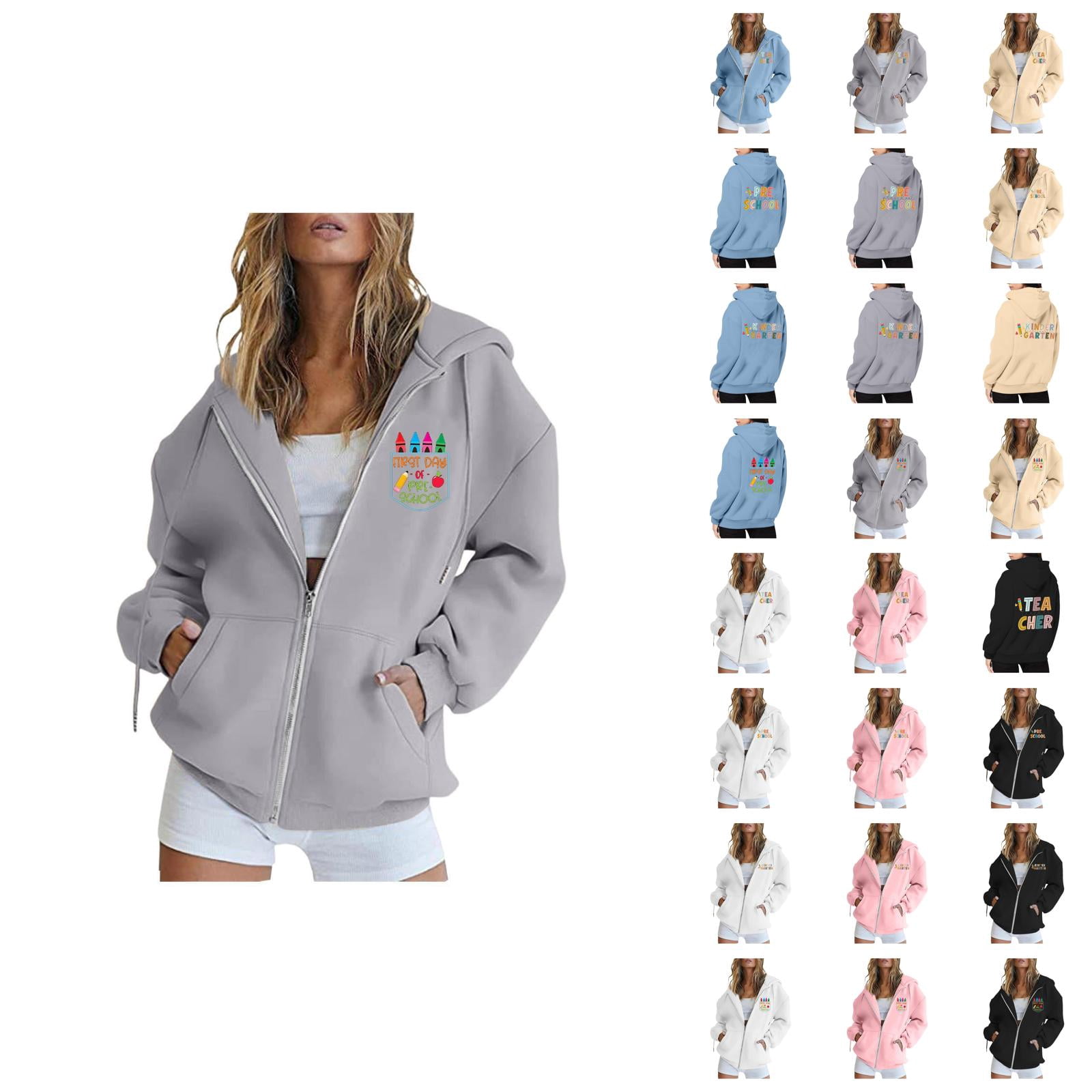 Teacher Hoodies for Women 2025 Zip Up Hoodie with Pockets Y2K Back To ...