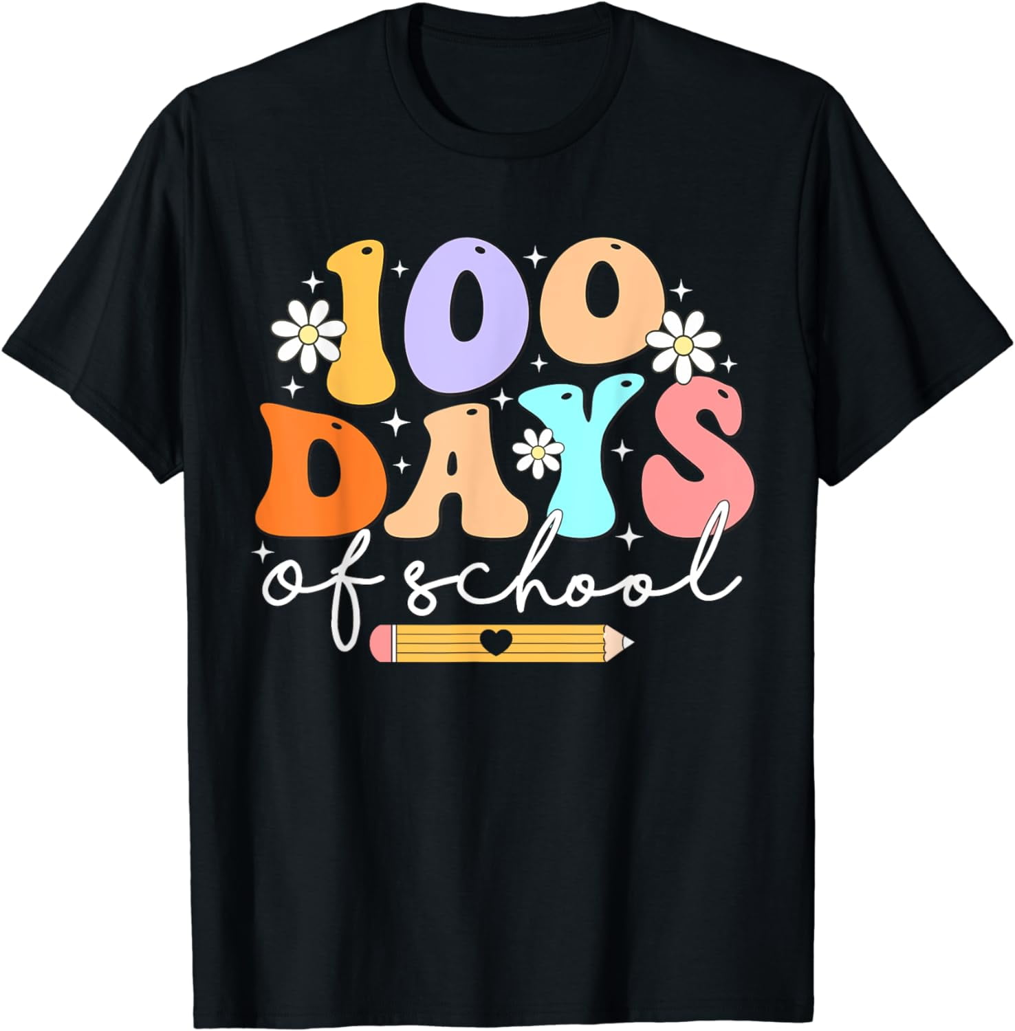 Teacher Kids Retro Groovy 100 Days Happy 100th Day Of School T-Shirt ...