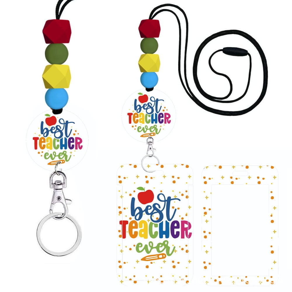 Teacher Lanyard for ID Badge Card, Cute Be Kind Leopard Rainbow Women ...