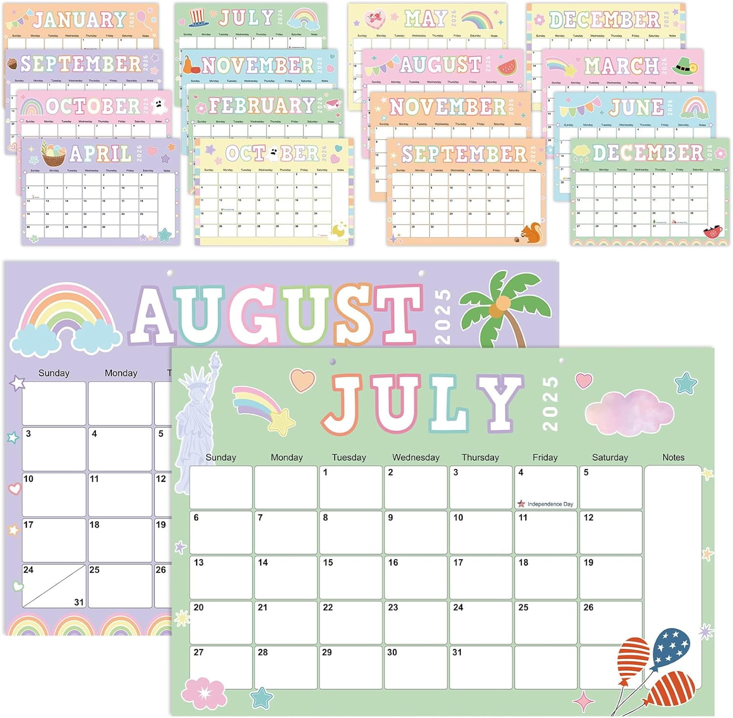 Teacher Large Desk Calendar 2025-2026, Pastel 18 Month Wall Calendar ...