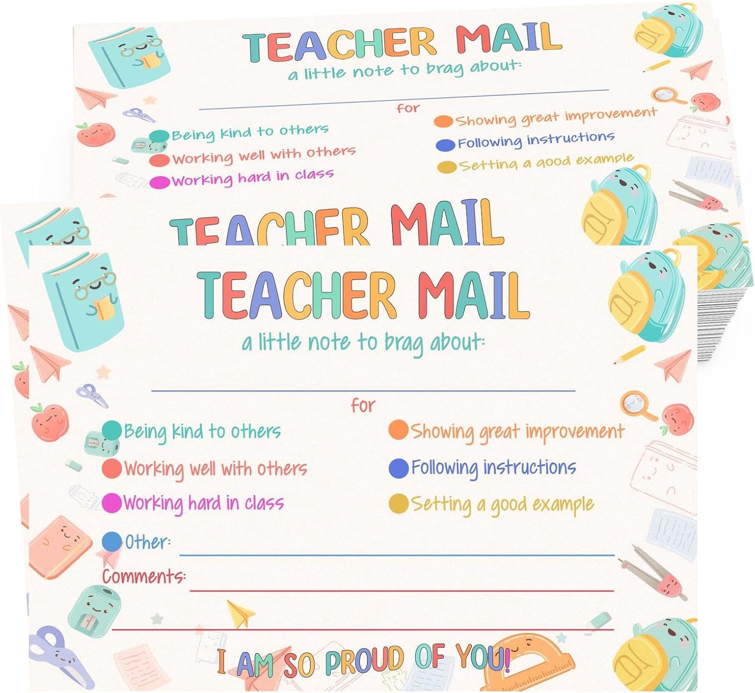 Teacher Mail Incentives Cards for Elementary Students, 50 count ...
