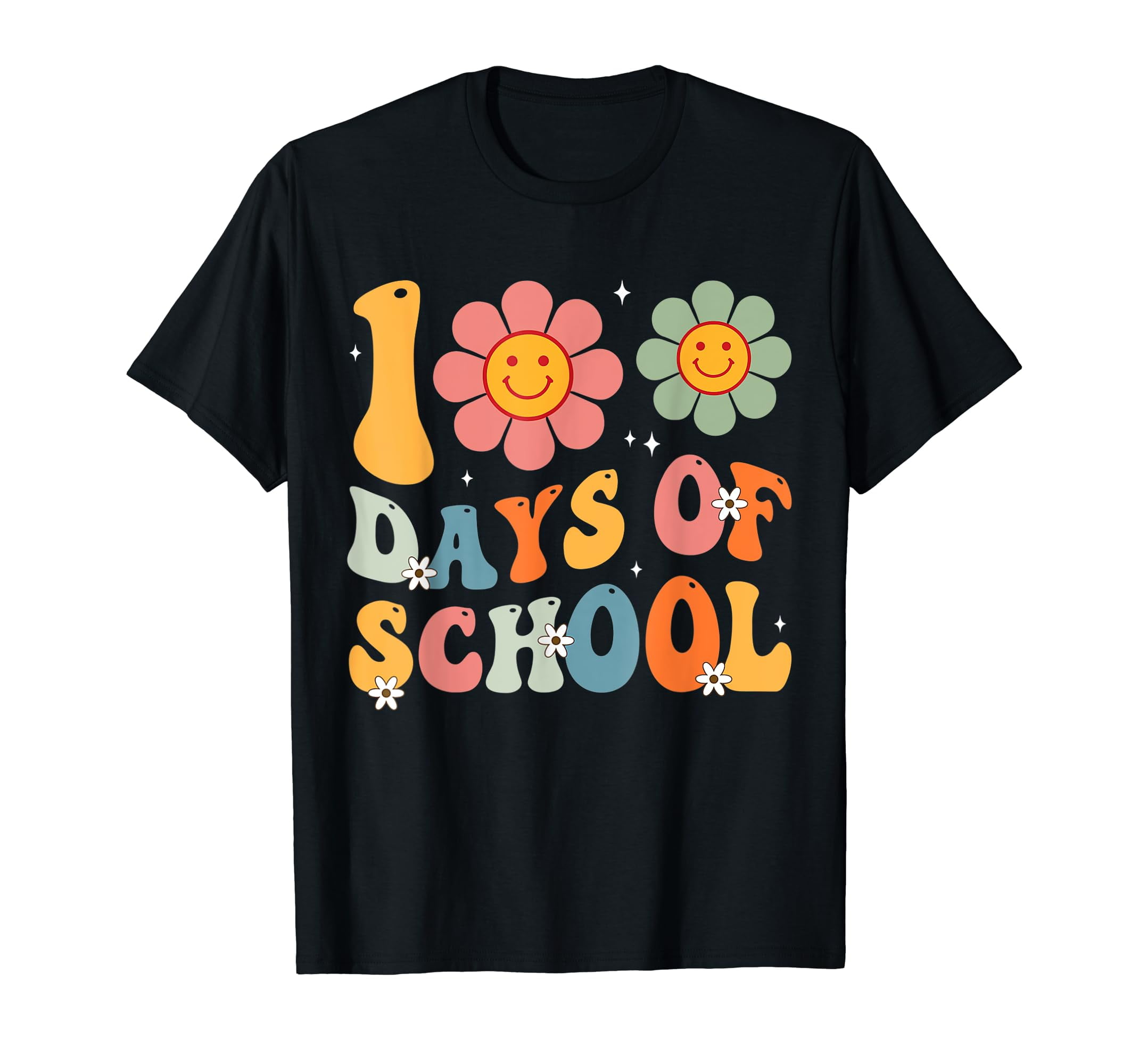 Teacher Men Retro Groovy 100 Days Happy 100th Day Of School T-Shirt ...
