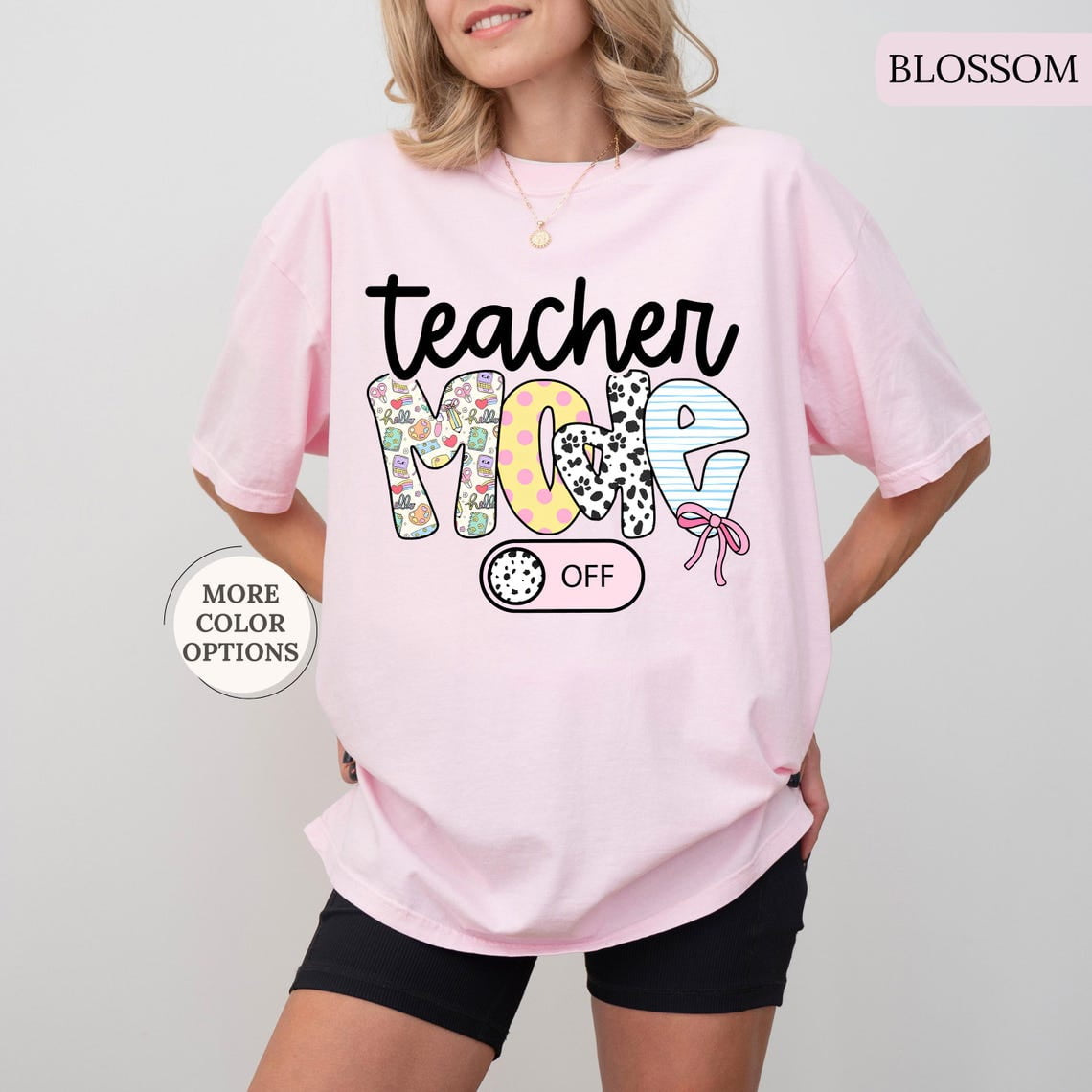 Teacher Mode Off Shirt, Last Day Of School Tee For Teacher, Coquette Pink Dalmatian Bow, Preppy ...